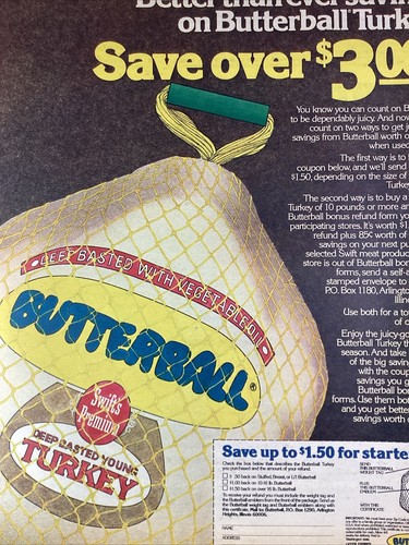 Butterball Turkey Atlanta GA Print Ad 1980 AJC Swift Meats Arlington ...