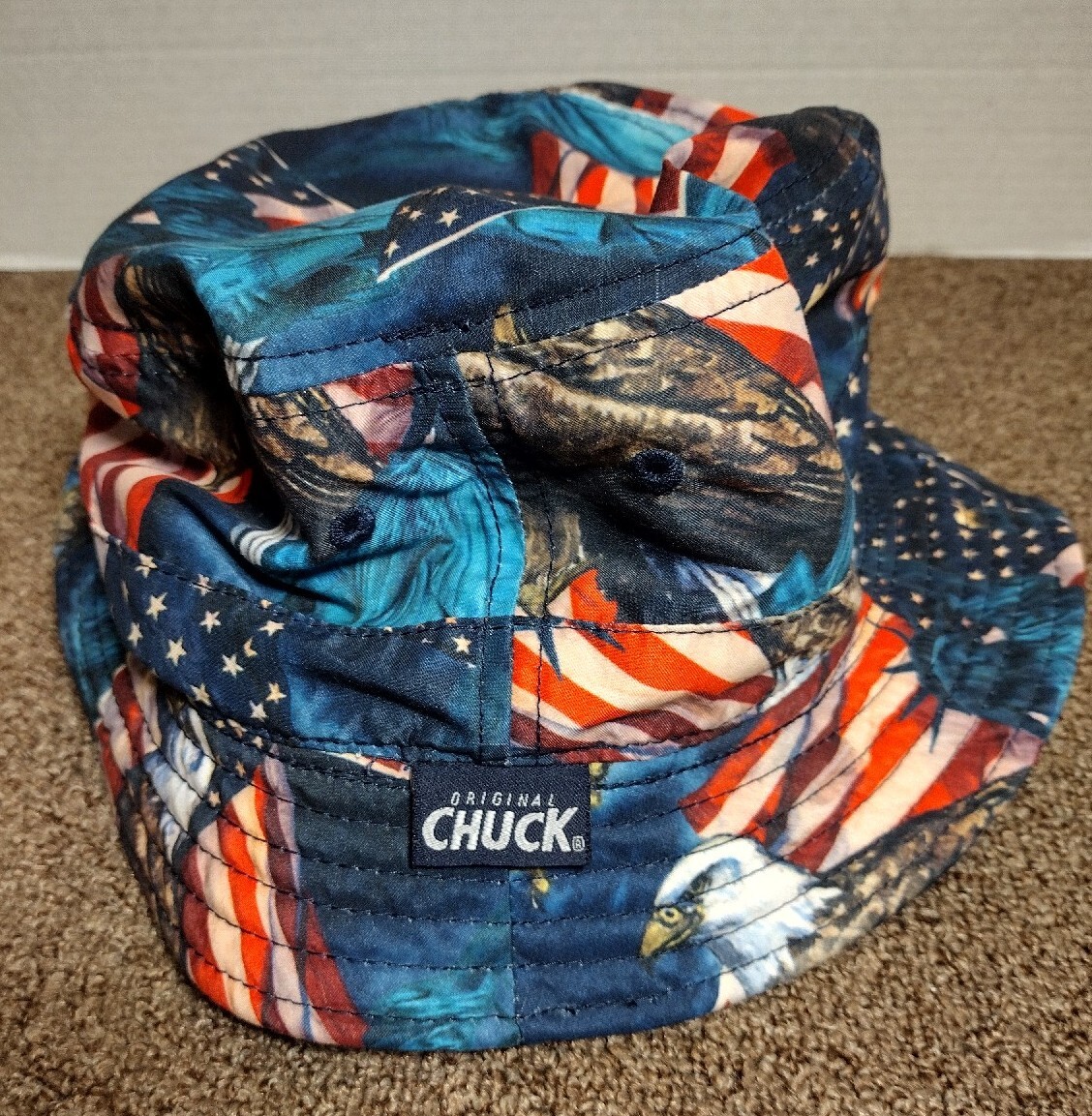 Original Chuck Bucket Hat American Flag Eagle One Size - Gem