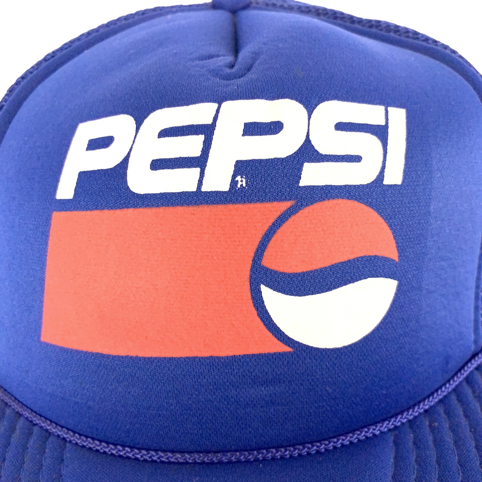Vtg 80s Pepsi Logo Hat Soda Pop Cola Script Mesh Snap Back Baseball ...