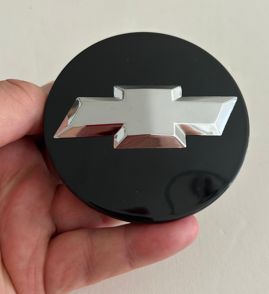 Black Gloss Chevy Wheel Center 4 Caps Chrome Emblem Chevrolet Silverado ...