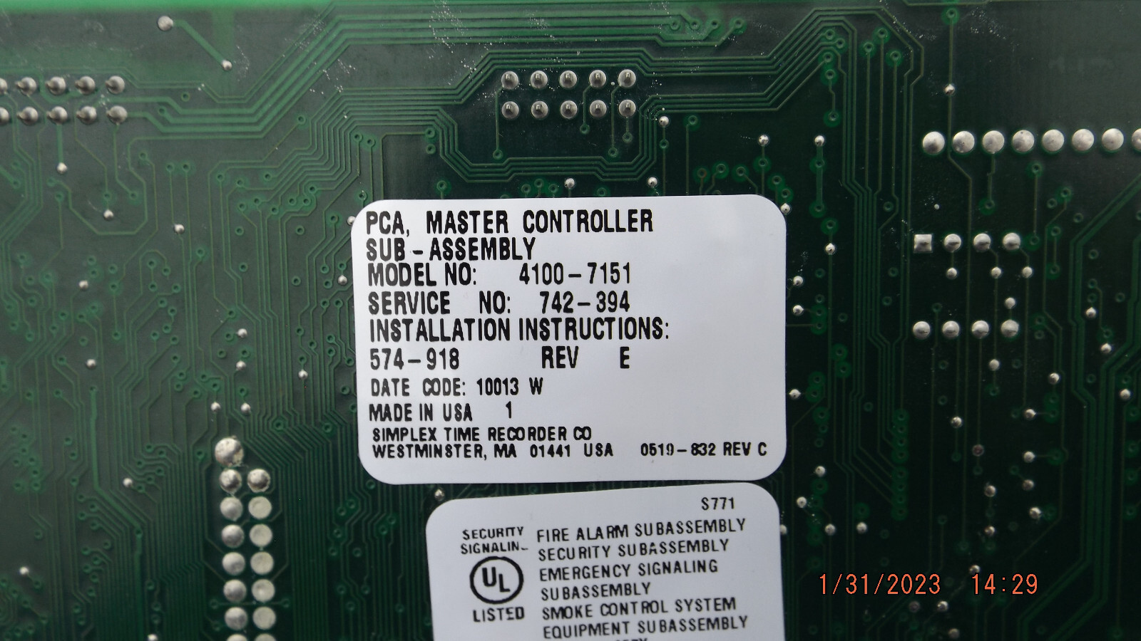 4100-7151 Rev E. Simplex PCA Master Controller 566-149 **Only One On ...