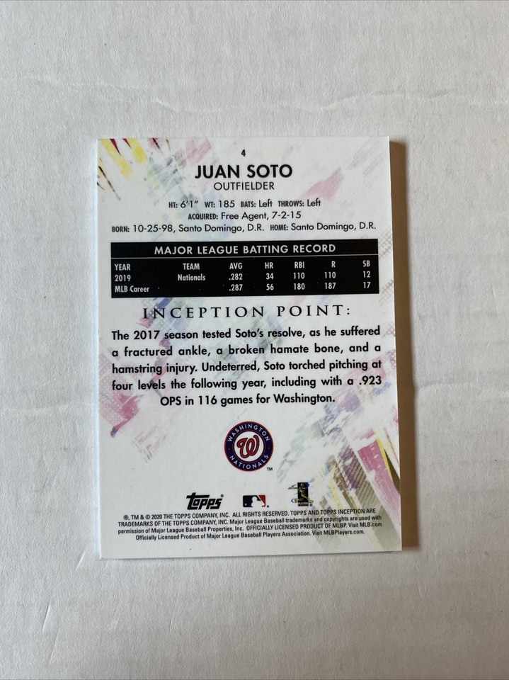 2019 Juan Soto #d 69/150 Topps Inception PURPLE Parallel Nationals ...