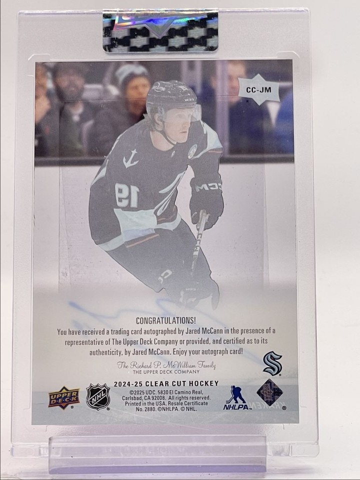JARED MCCANN 2024-25 UPPER DECK CLEAR CUT AUTOGRAPH KRAKEN #CC-JM AUTO ...