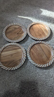 8" Fluted Wooden Plates Hand Made. Decorative Salad Coin Wood Dish ...