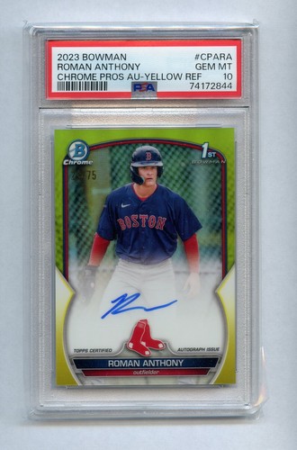 ROMAN ANTHONY 2023 Bowman Chrome Rookie Auto Yellow Refractor /75 PSA ...