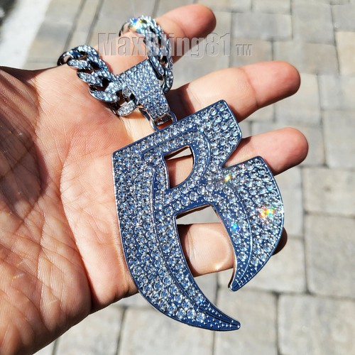 Ruff Ryder R Large Pendant & 13mm 20" Iced Cubic Zirconia Chain Hip Hop ...