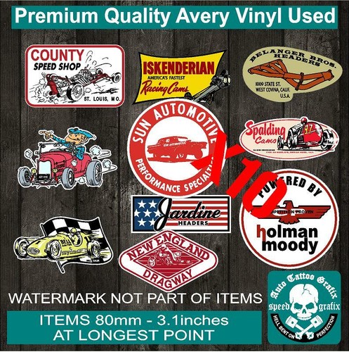 VINTAGE HOT ROD DECAL STICKER GIFT PACK X10 CAR TOOLBOX ISKY SUN AUTO ...