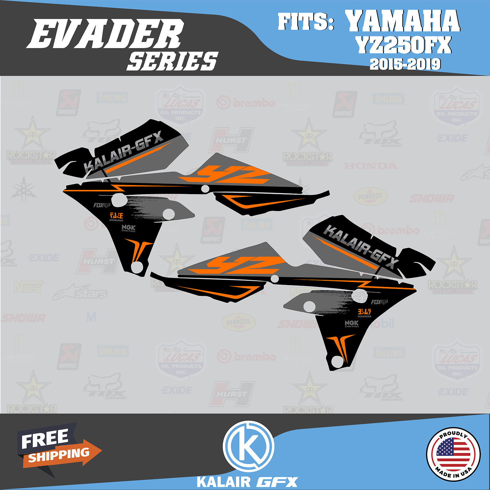 Graphics Kit for Yamaha YZ250FX (2015-2019) Evader-orange | eBay