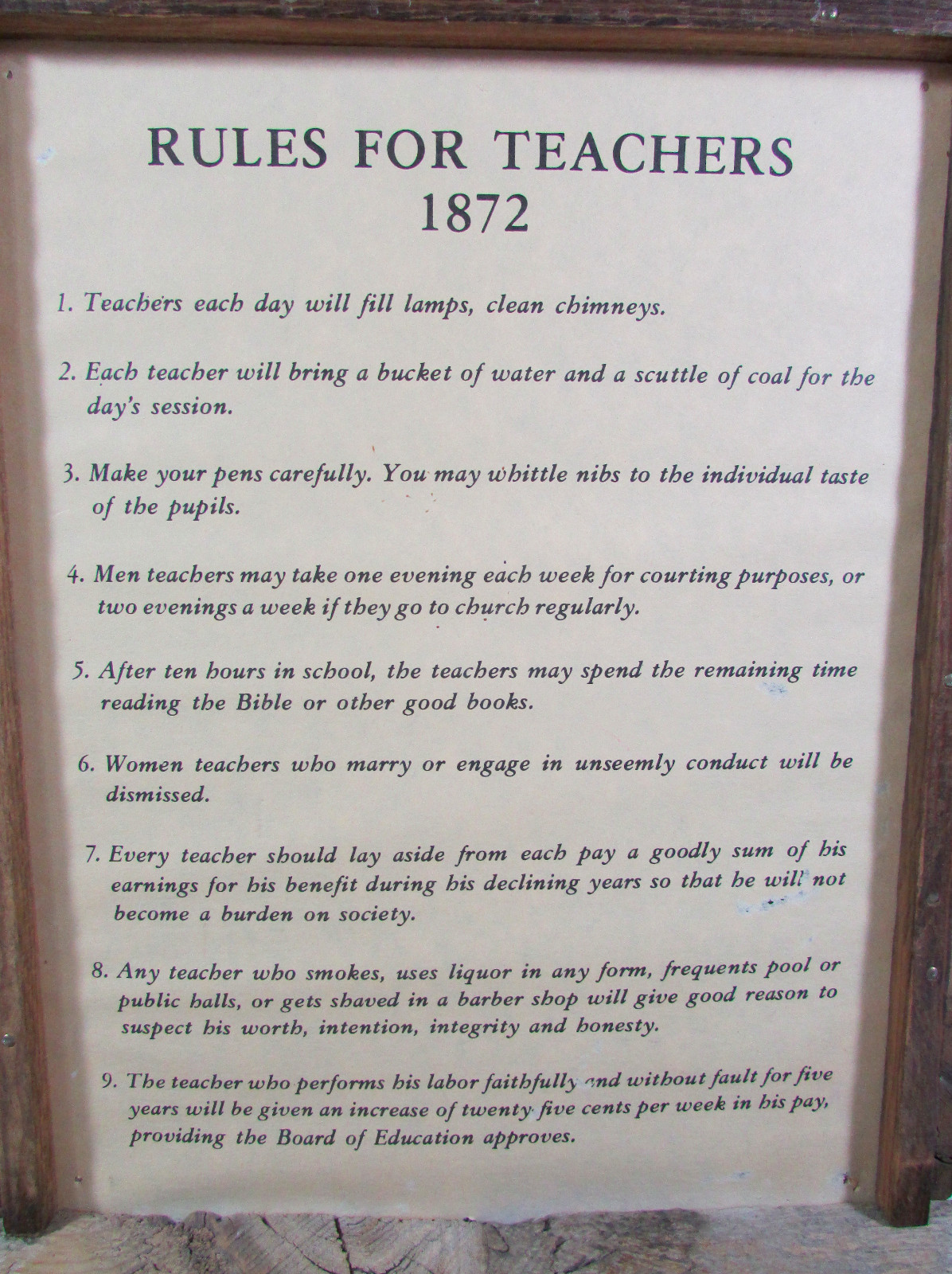 Vintage Wood Framed Rules For Teachers 1872 With Bell Art Decor Wall ...