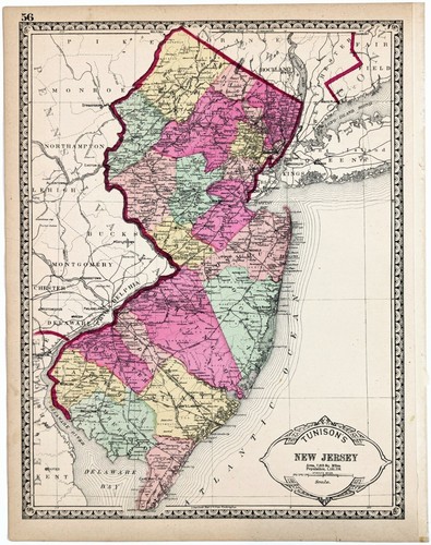 1887 NEW JERSEY Map ORIGINAL (13X10) Townships Railroads Counties | eBay