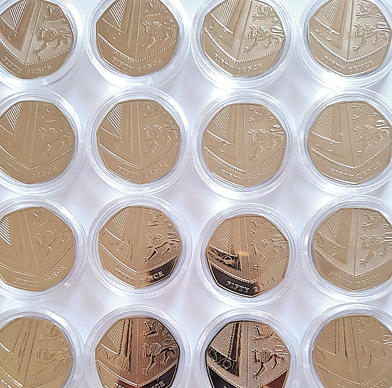 Various date Shield fifty pence 50p coins Brilliant Uncirculated 2008 ...