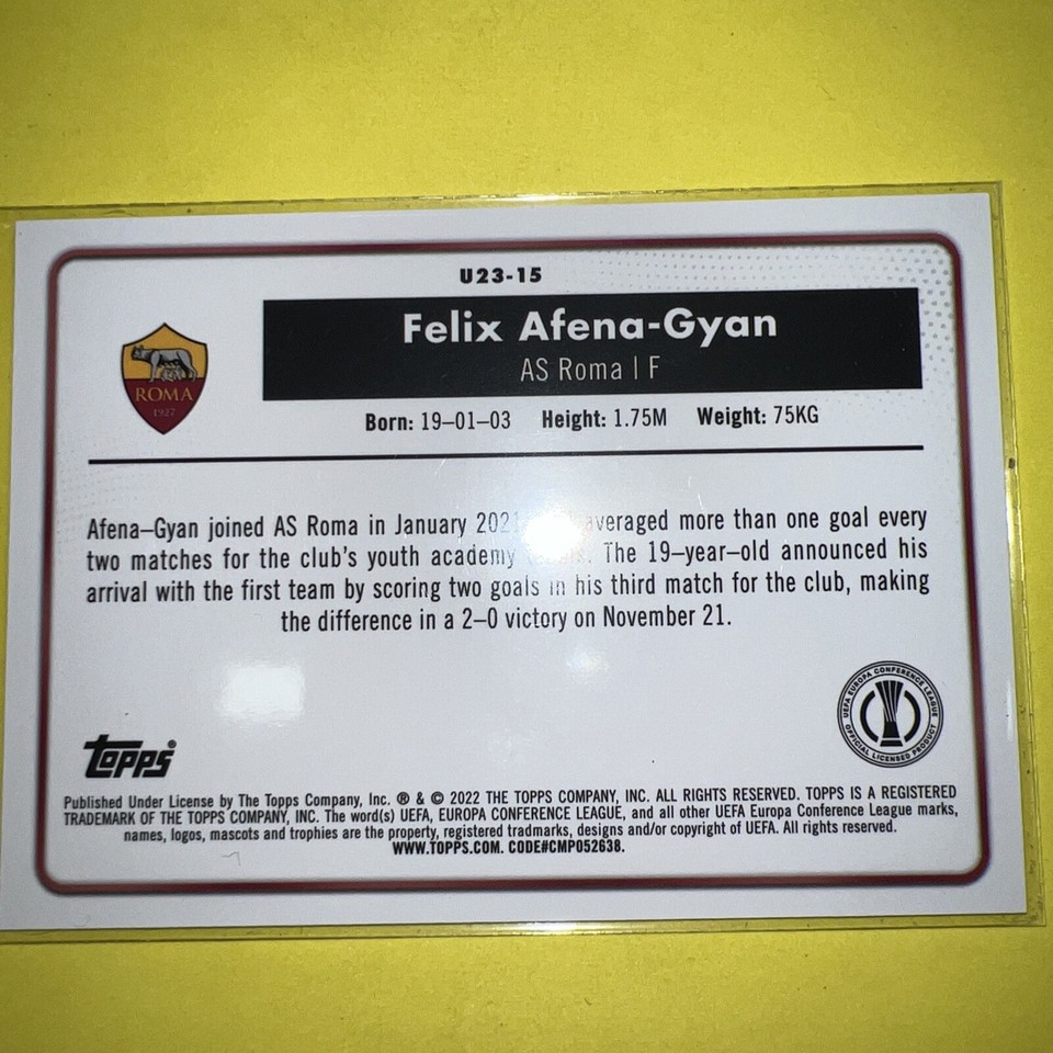 2021-22 TOPPS MERLIN FELIX AFENA-GYAN RC U23 STARS #U23-15 AS ROMA | eBay
