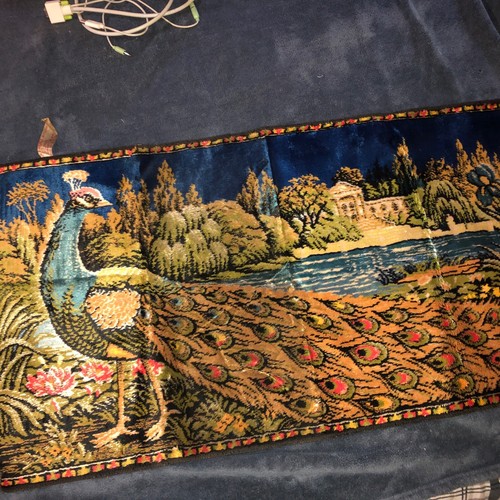 Vintage Italy Peacock Wall Hanging Velvet Art Tapestry 38” X 19 1/4 ...