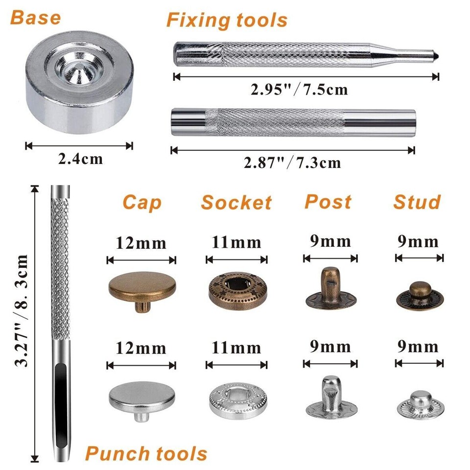 30 Sets Heavy Duty Popper Snap Fastener Press Stud Sewing Leather Craft ...
