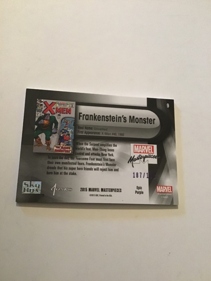 2015 2016 Marvel Masterpieces PURPLE parallel #/199 Frankenstein Card 9 ...