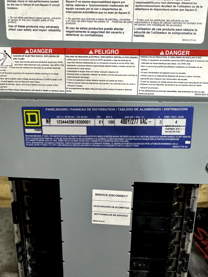 NEW NO BOX SQD NF430L1C 100A-30ckt-480/277V CU MLO Interior *SHIPS SAME ...