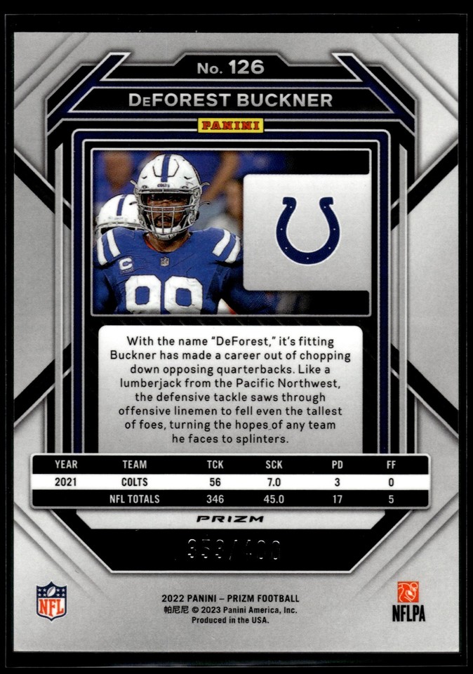 DeForest Buckner 2022 Panini Prizm Premium Box Set Pandora Prizm Card ...