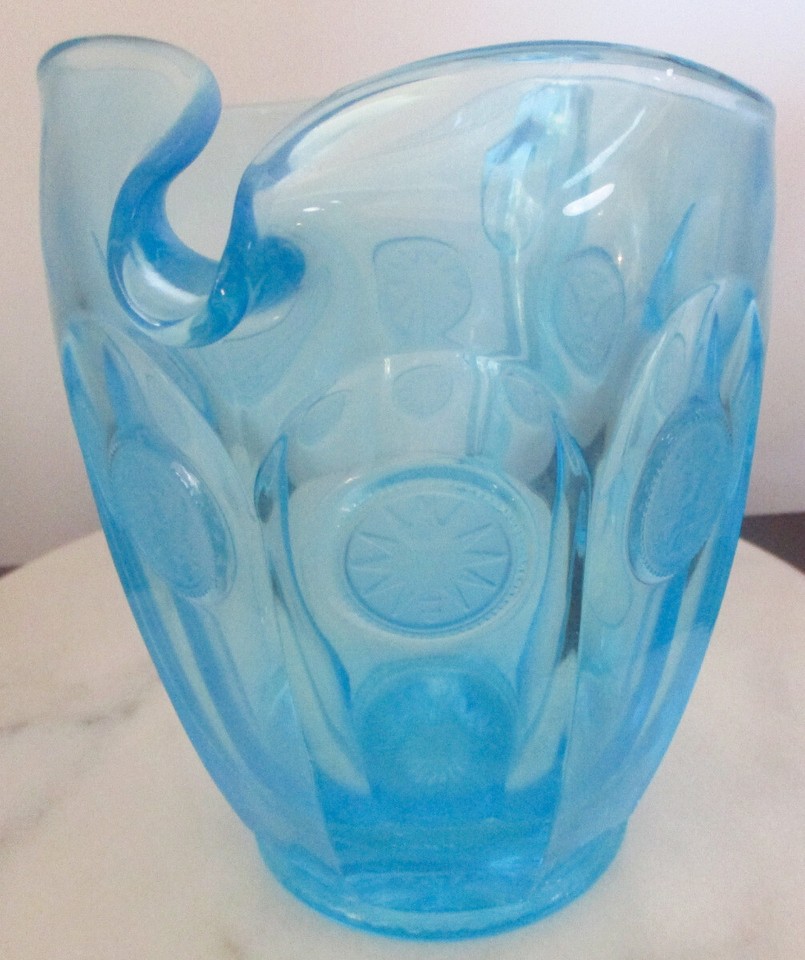 Fostoria Aqua Blue Coin Glass 32 oz Pitcher 7" Tall | eBay
