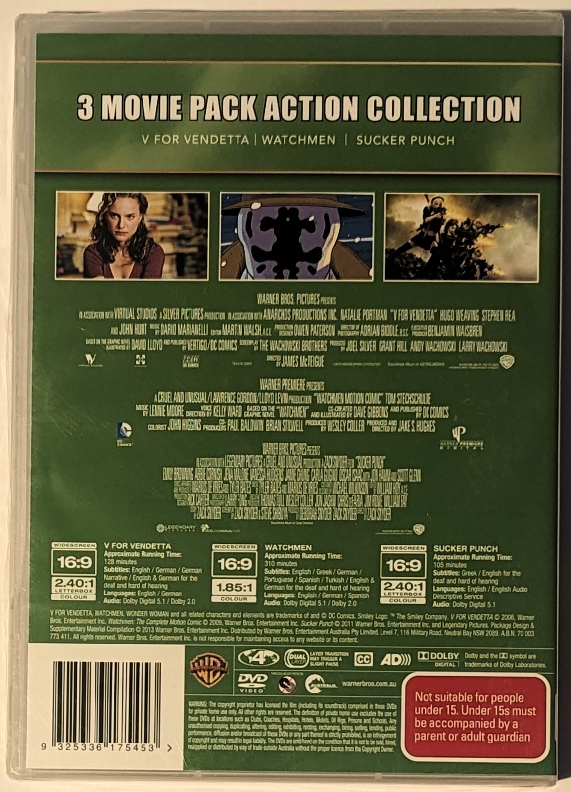 3 MOVIE ACTION PACK V For Vendetta, Watchman, Sucker Punch (3x DVD ...