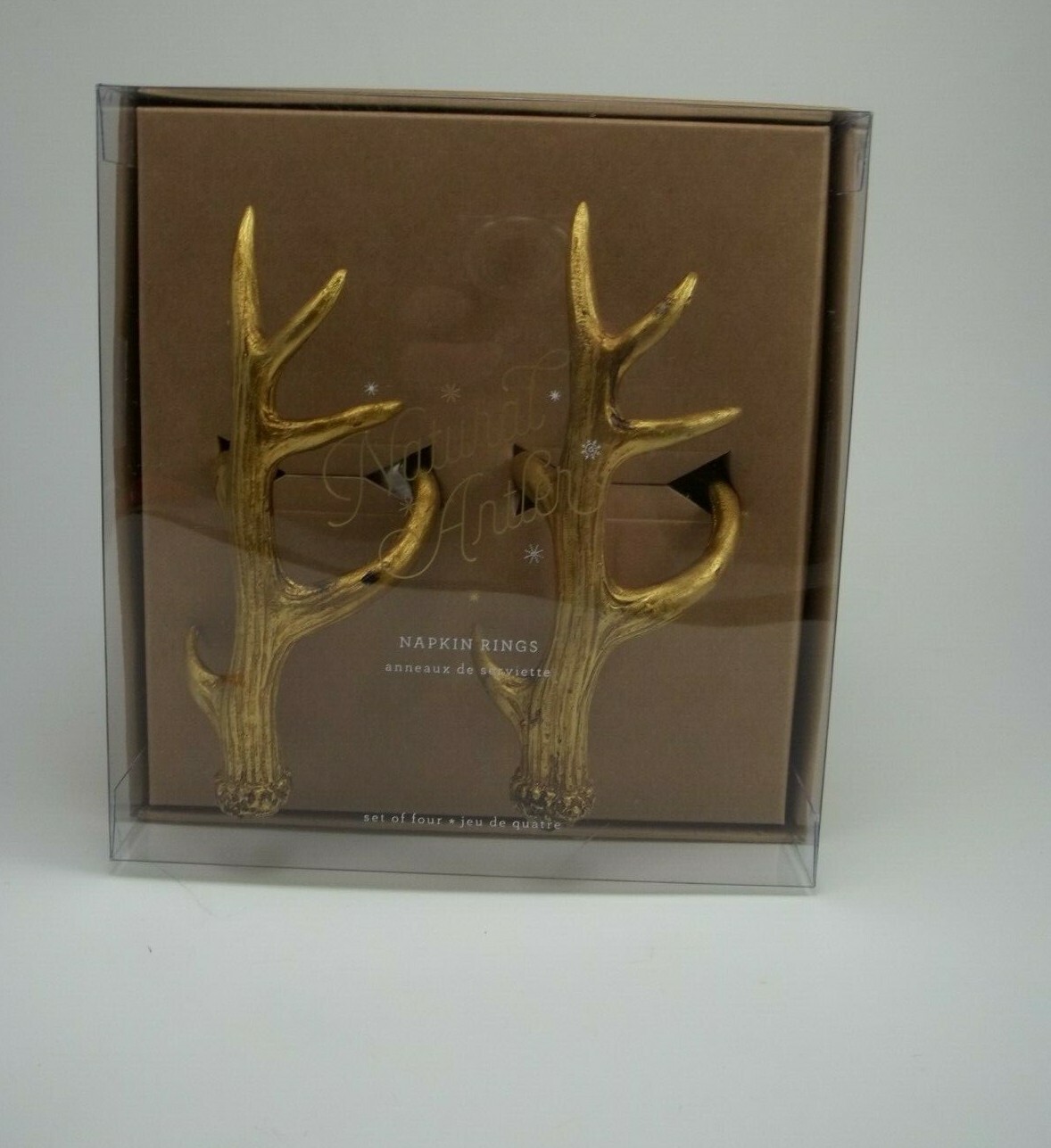 Pottery Barn Antler Alpine Natural Napkins Rings Stag Deer S/ 4 Gold ...