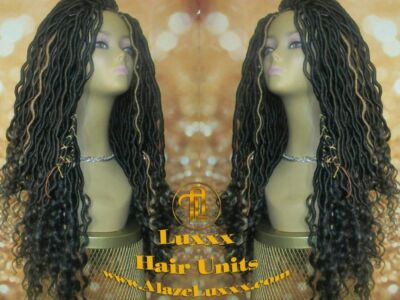 16in Individual Goddess Faux Locs Wig Wavy Black Dreads 1B Honey Blonde ...
