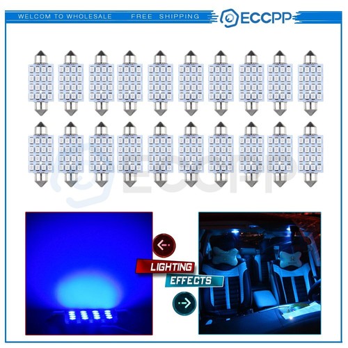 20x 42MM 5050 Blue Festoon Dome/Map/Trunk Interior Car LED Light bulbs ...