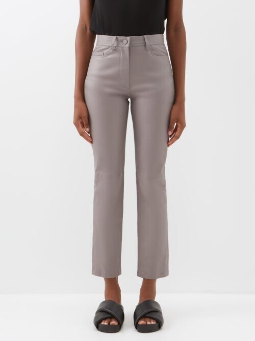 $1565 JOSEPH Grey Leather Stretch Teddy Trousers Size 40 (US sz 8 / L ...