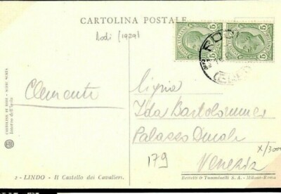 Greece ITALIAN OCCUPATION RHODES *Rodi* Postmark PPC 1929 Postcard F361 ...