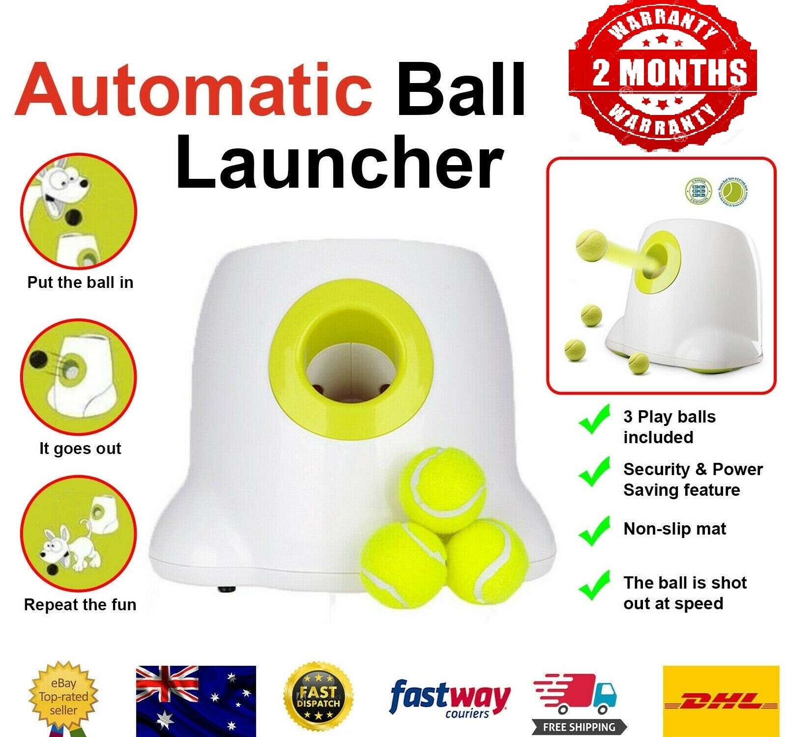 Automatic Ball Launcher Throwing Machine Dog Toys Interactive Tennis ...