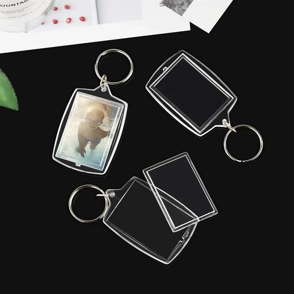 Blank Clear Acrylic Photo Keyring Keychain DIY Picture Frame Key Ring ...