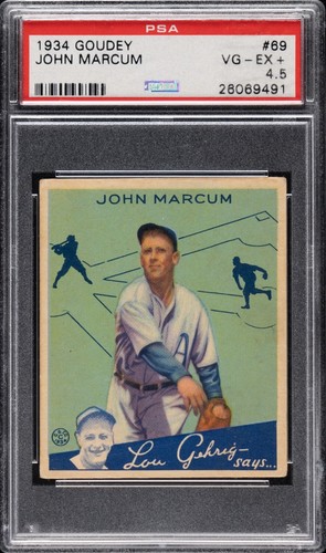 1934 Goudey Baseball (R320) - #69 John Marcum, Philadelphia Athletics ...