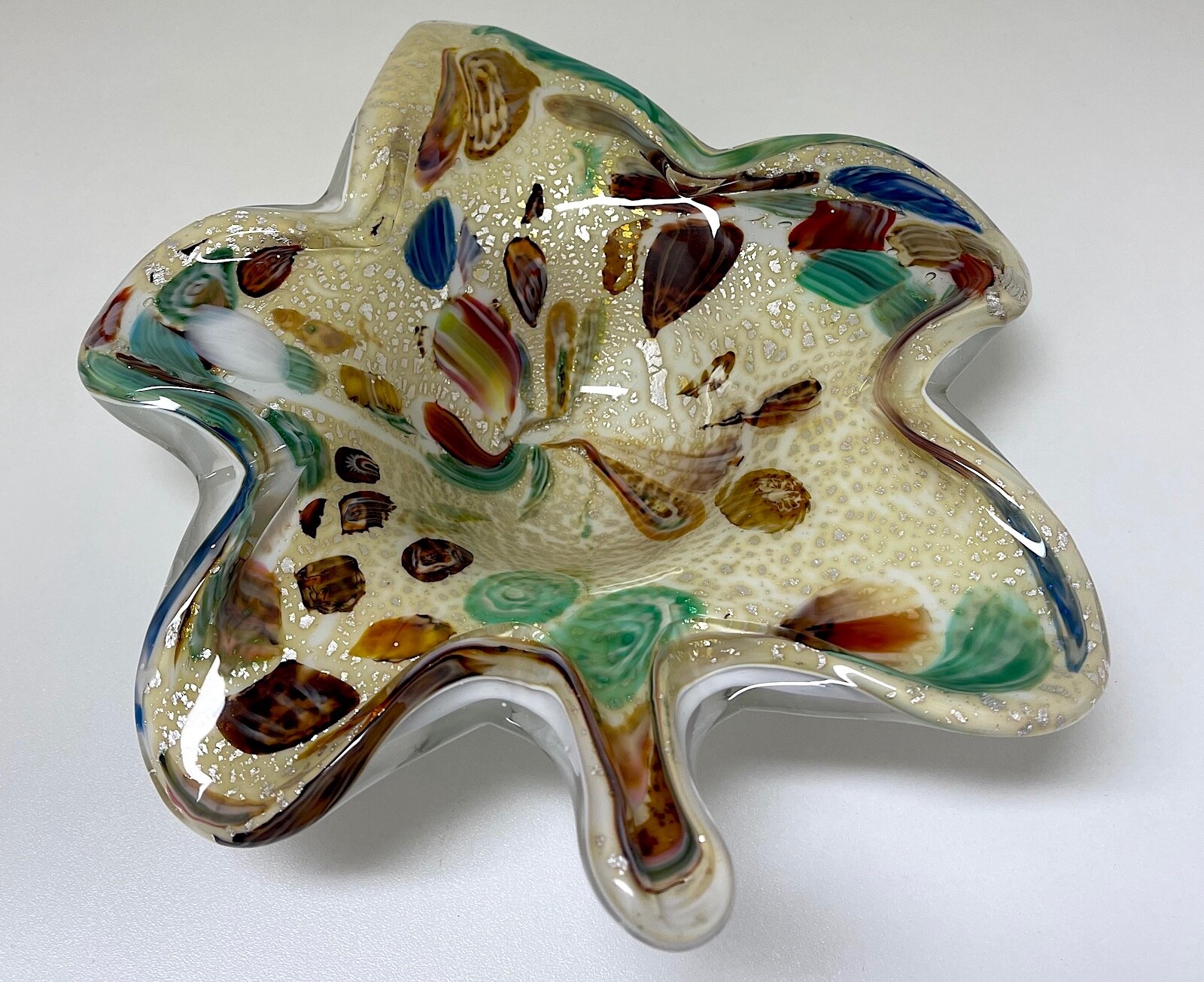 Murano AVEM Glass Leaf Bowl w Gold Silver Inclusions MCM Italian Art ...