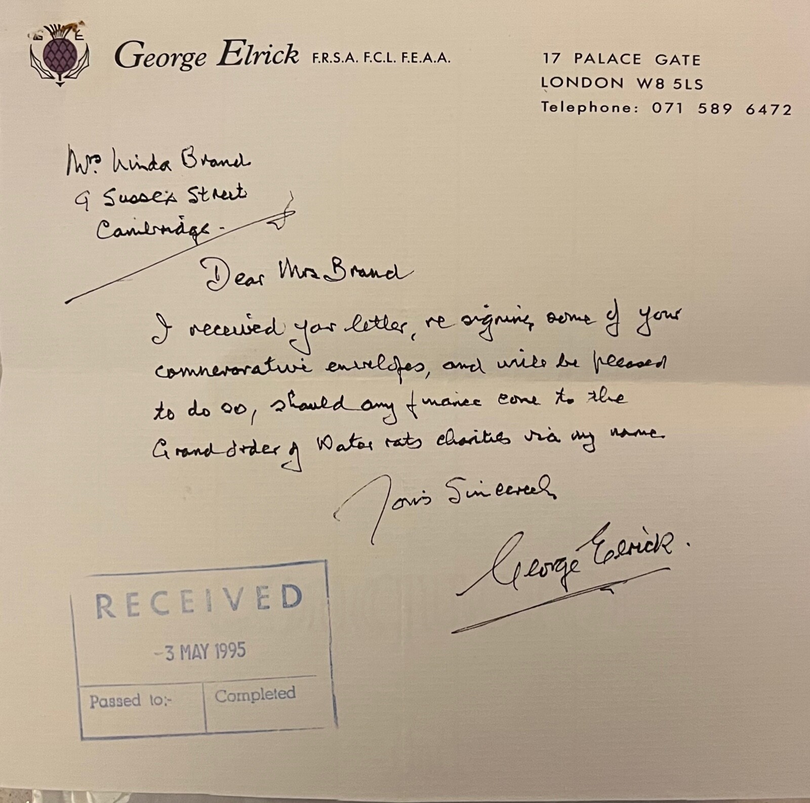 George Elrick (1903-1999) British musician and impresario, letter | eBay