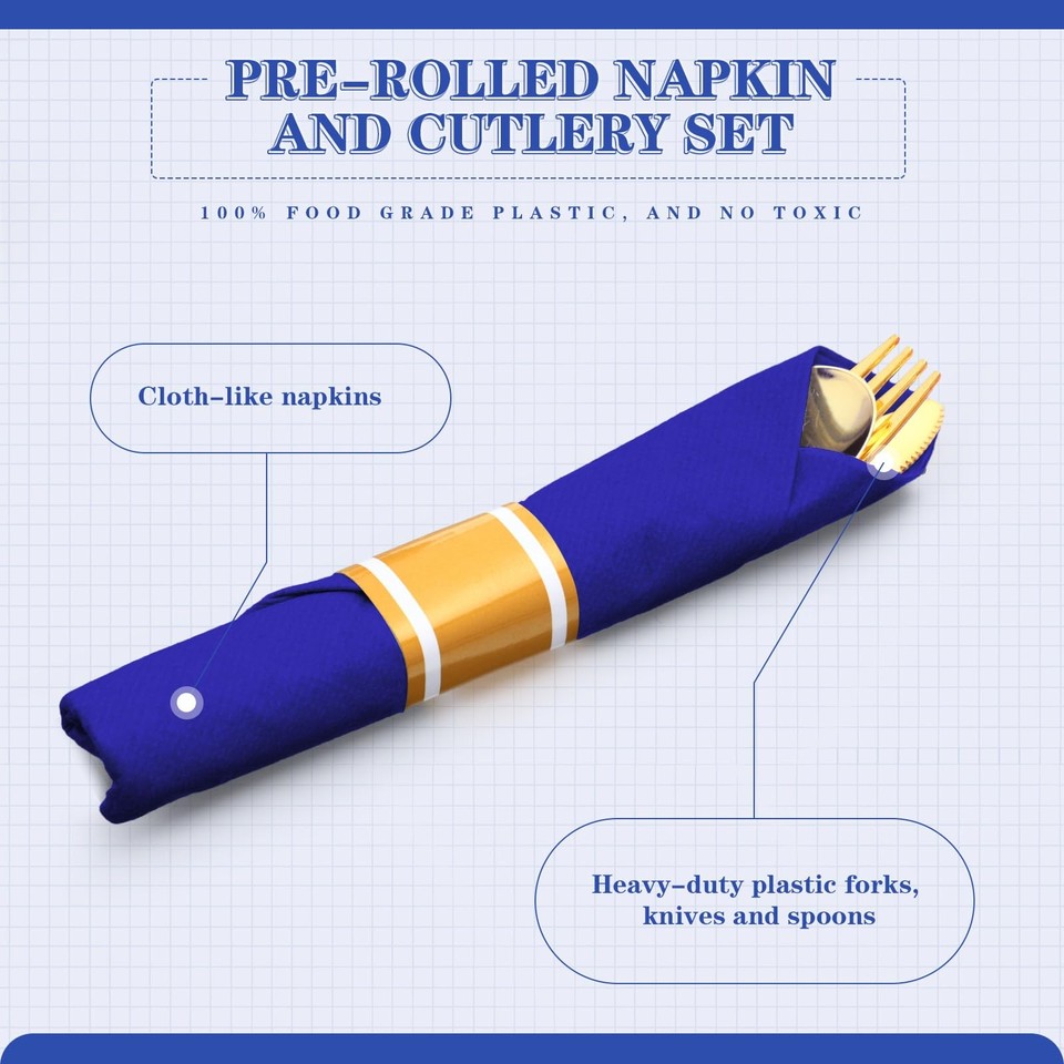 100 Pack Rolled Silverware Pre Rolled Silverware Set Disposable Wrapped ...