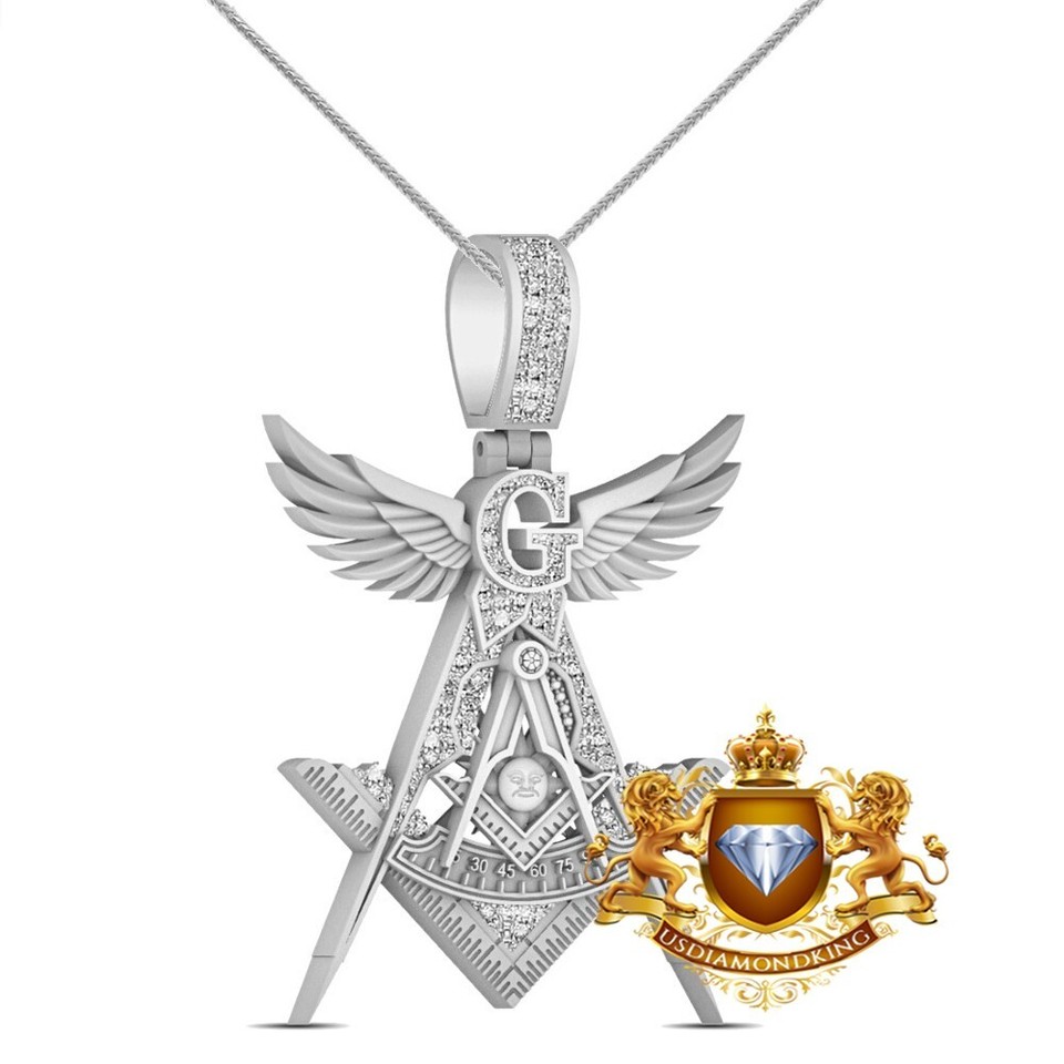 Real Diamond 0.75 Ctw. Flying Masonic Past Master Freemason Charm ...