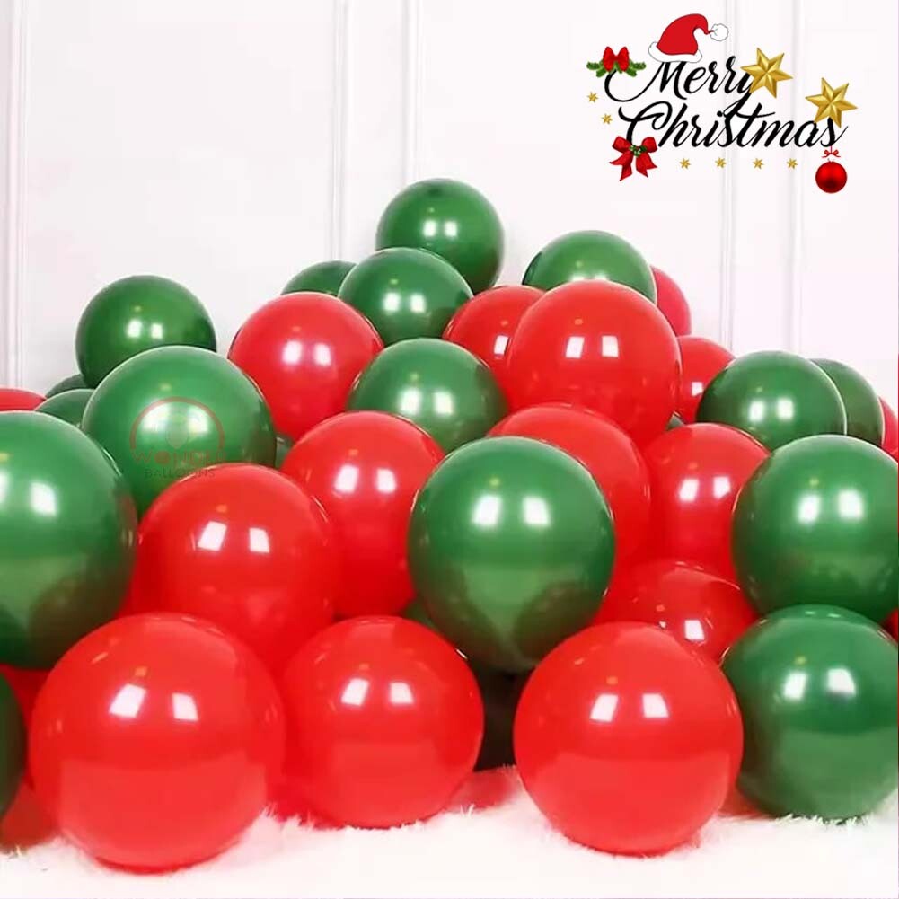 Merry Christmas Latex Plain Balloons Red & Green Xmas Birthday Party ...