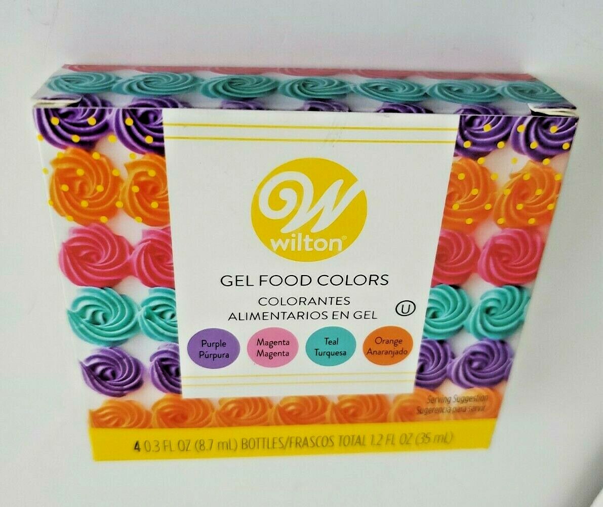 WILTON® Gel Food 4-Color Set (Purple, Magenta, Teal, & Orange) - New ...