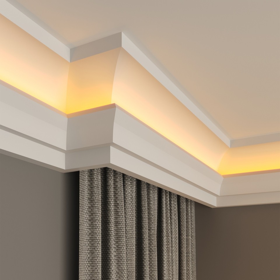 LED Coving Molding XPS Polystyrene Crown Trim 2m Modern Home Decor 12cm ...