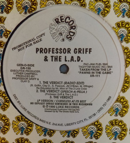 Professor Griff And The L.A.D.–The Verdict 1990 Hip-Hop Promo 12"~FAST ...