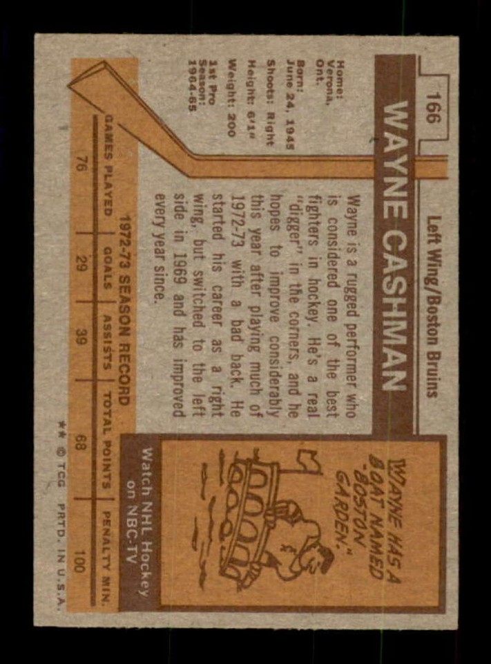 1973-74 Topps #166 Wayne Cashman EXMT/EXMT+ Bruins 545700 | eBay