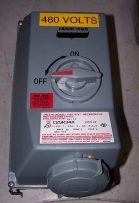 CROUSE HINDS C2SR34A ROTARY DISCONNECT SWITCH 60 AMP 600V RSWP603 ...