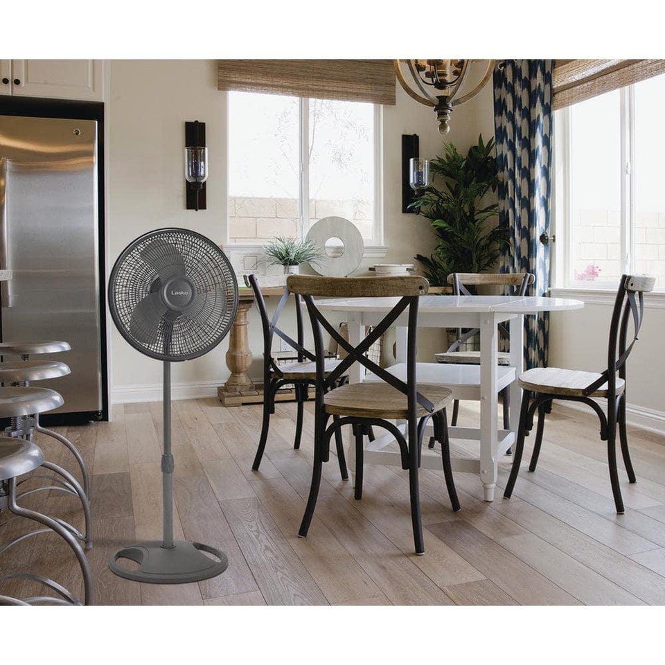 Pedestal Stand Fan Gray 3-Speed Oscillating Adjustable Height Easy ...