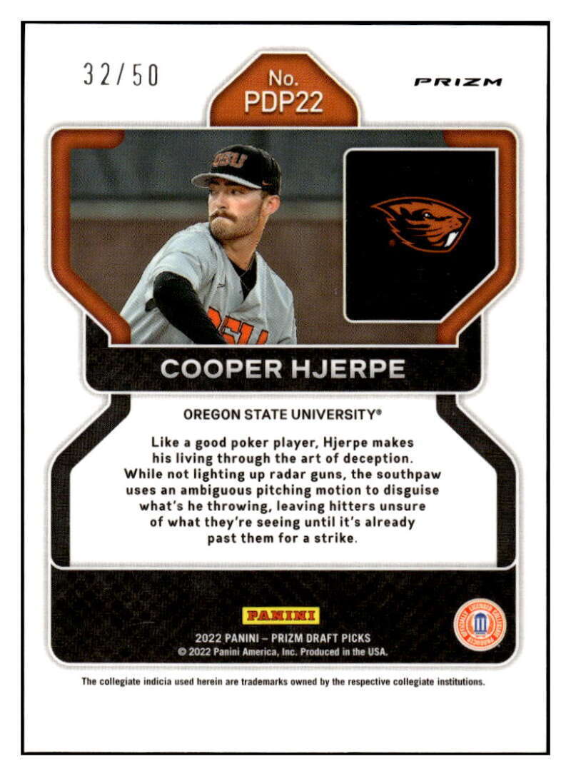 COOPER HJERPE RC 2022 Panini Prizm Draft Picks /50 Neon Orange #22 ROOK ...