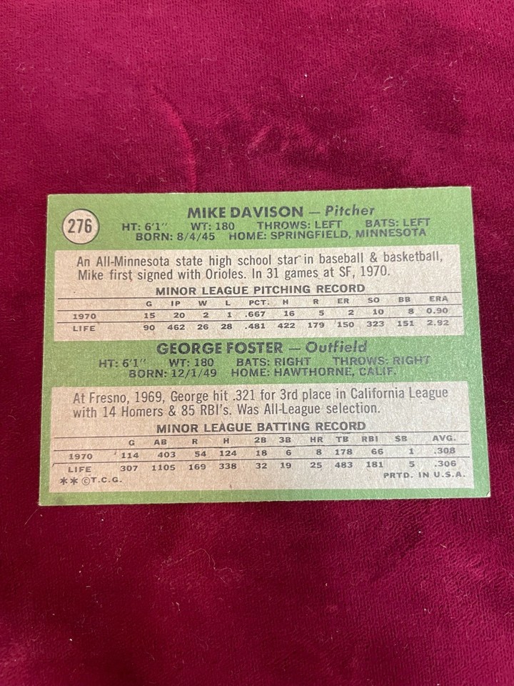 1971 Topps #276 GEORGE FOSTER Rookie RC San Francisco Giants VG-EX @FB4 ...