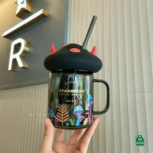 Starbucks Halloween Mushroom Shape Pixie Devil Black Glass Straw Mug ...