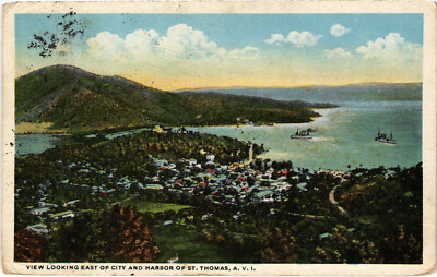 PC VIRGIN ISLANDS ST. THOMAS EAST OF CITY AND HARBOUR Vintage Postcard ...