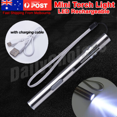 TACTICAL FLASHLIGHT SMALL LED Torch Light Mini Pen MICRO USB ...