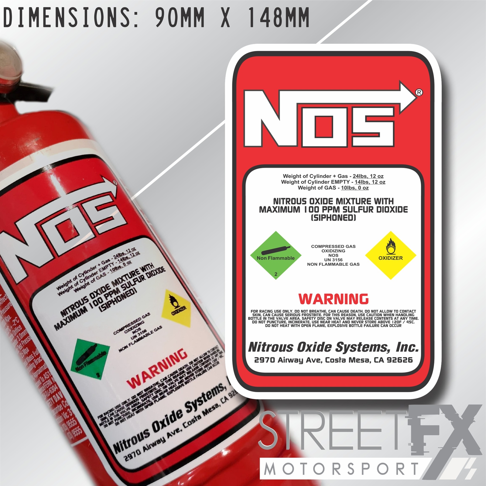Nitrous Bottle Sticker Decal for Fire Extinguisher DECAL NX ZEX Rat Hot ...