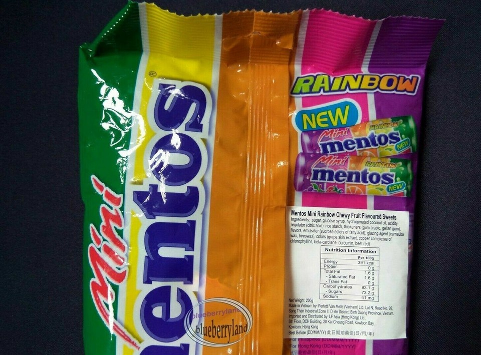 Mentos Rainbow Chewy Fruit Flavoured Mini Rolls Packet 200g Candy ...