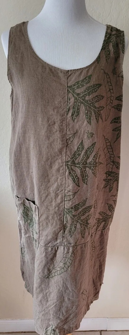 Art Attack Lz L Foliage Print Heavy Linen Sleeveless … - Gem